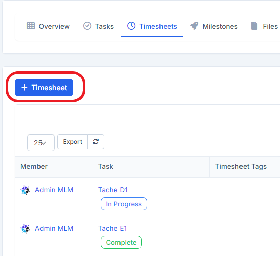 How to create original timesheets in a project?